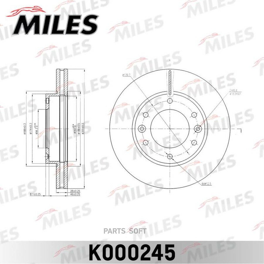 Диск тормозной KIA CARNIVAL 06- пер. вент. D 300мм. MILES K000245