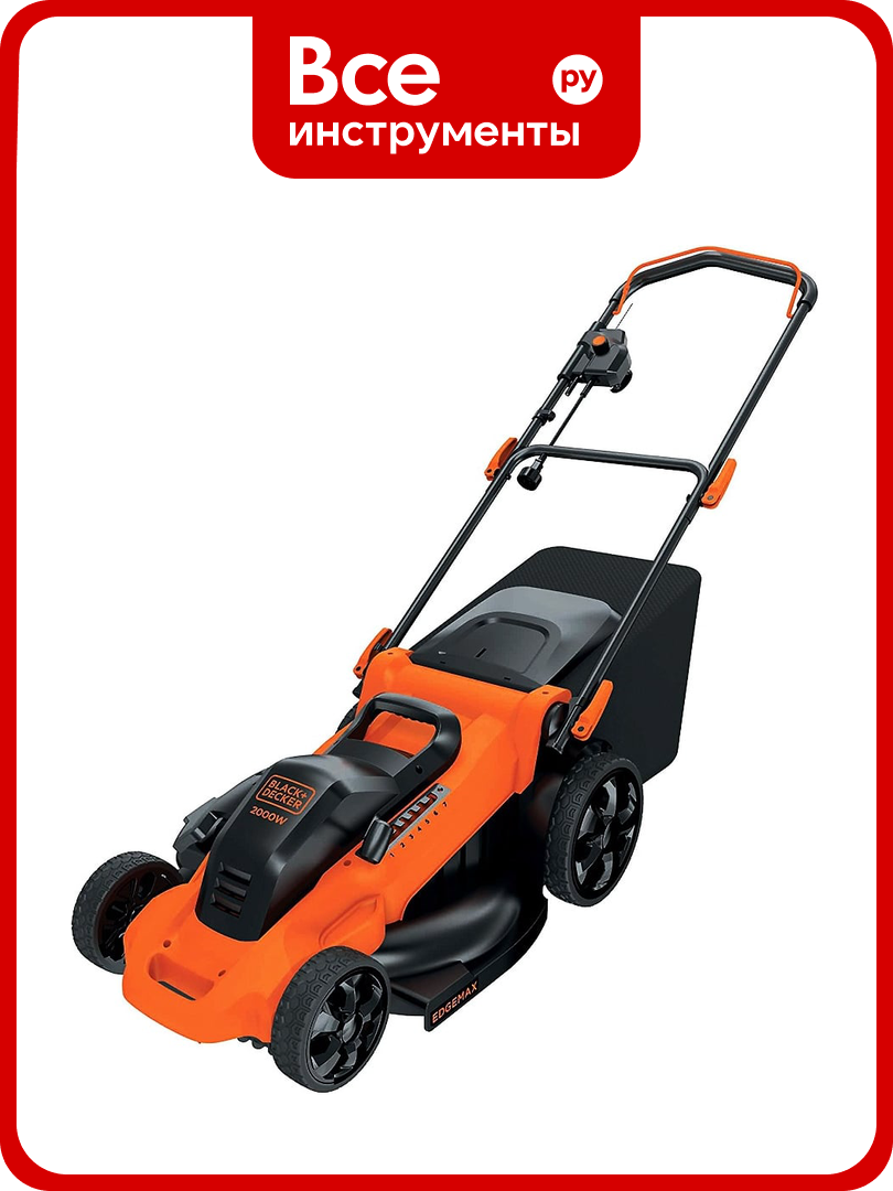Колесная газонокосилка Black+Decker LM2000 электрический щеточный двигатель, регулируемая складная ручка
