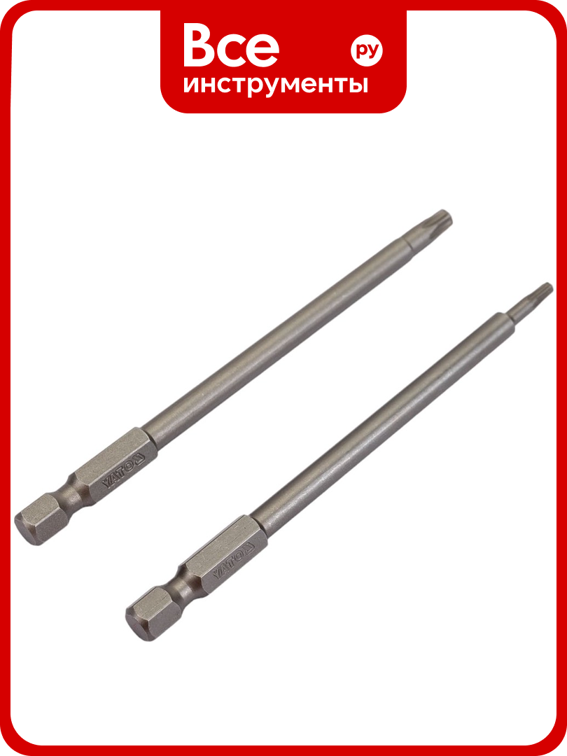 Бита TORX SECURITY Т10, Т25, 100 мм, 2 шт YATO YT-0490 стальная S2 головка с 1/4‑дюймовым хвостовиком для ремонта