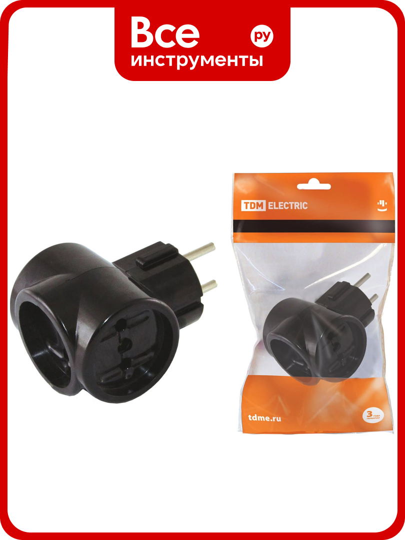 Тройник TDM ELECTRIC 3х2П 16А 250B евро Ретро карболит SQ1806-0101, 16 А черный корпус, защита