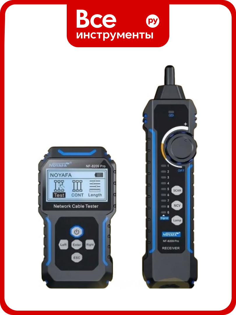 Кабельный тестер Noyafa NF-8209PRO N216, для проверки витой пары с подсветкой дисплея и разъёмами