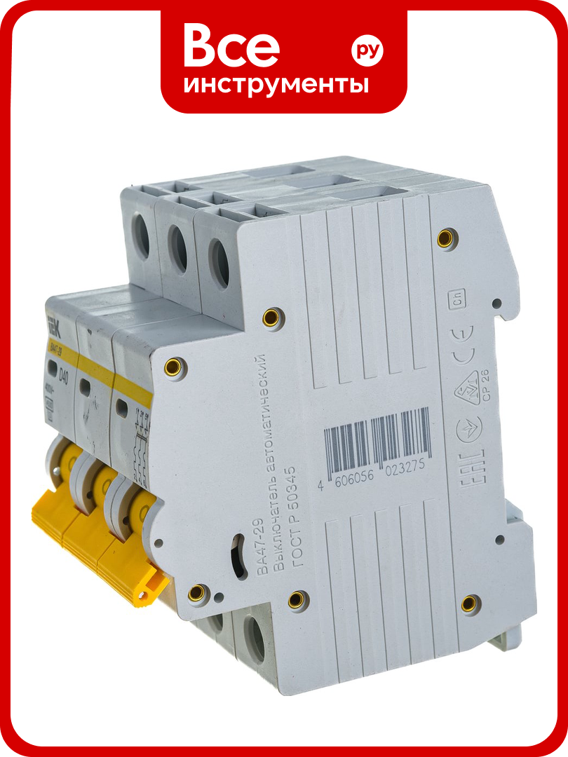 Автоматический, IEK, модульный выключатель IEK ВА 47-29 3п, D, 40А, 4.5кА, ИЭК