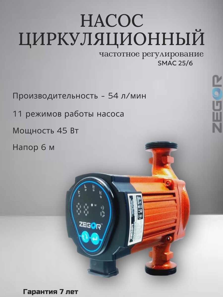 Насос циркуляционный с частотным регулированием SMAC 25/6 Pro ZEGOR