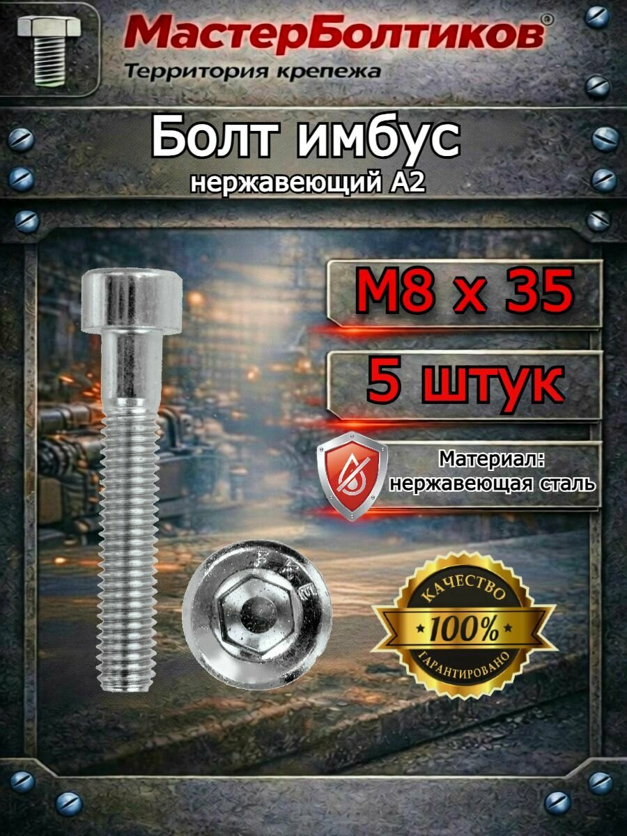 Болт имбус 8х35 винт нержавеющий А2 DIN912 "МастерБолтиков" ( 5 шт )