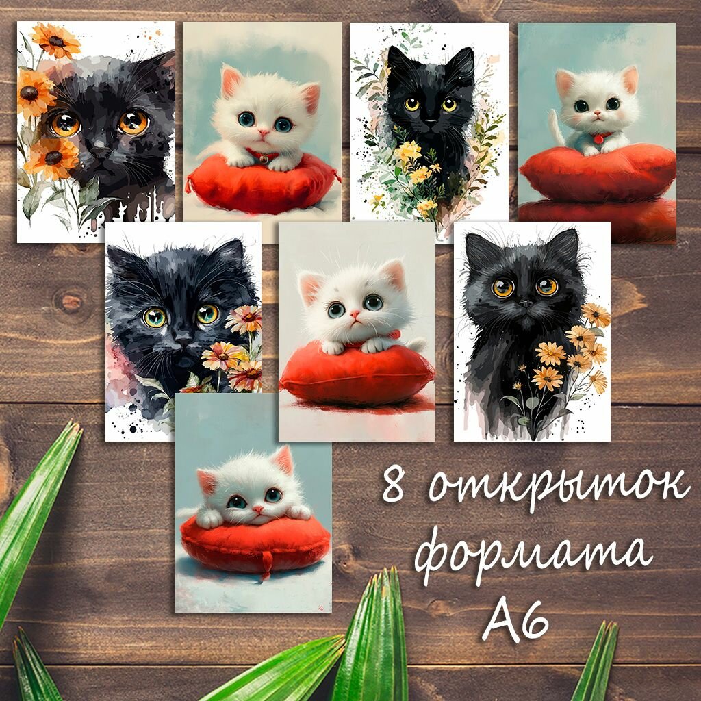 Большой набор открыток Котик, 8 штук