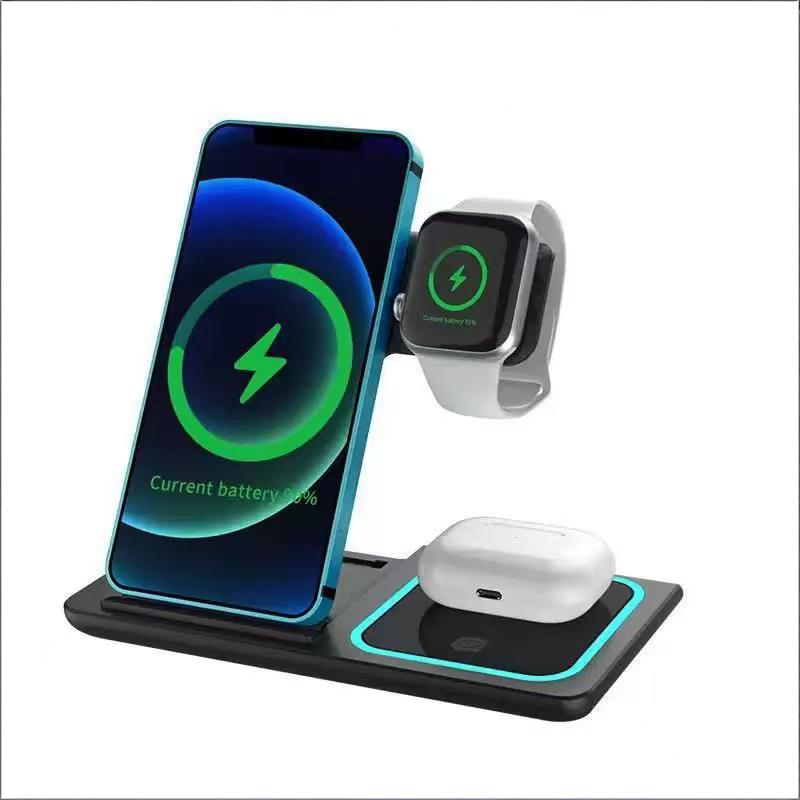 Беспроводная зарядка для IPhone / Док станция 3в1 / Быстрая зарядка / Черный