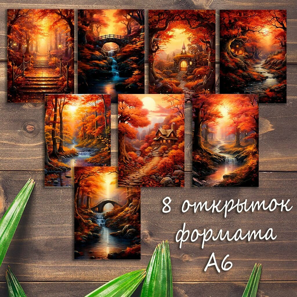 Большой набор открыток Уютная осень, 8 штук