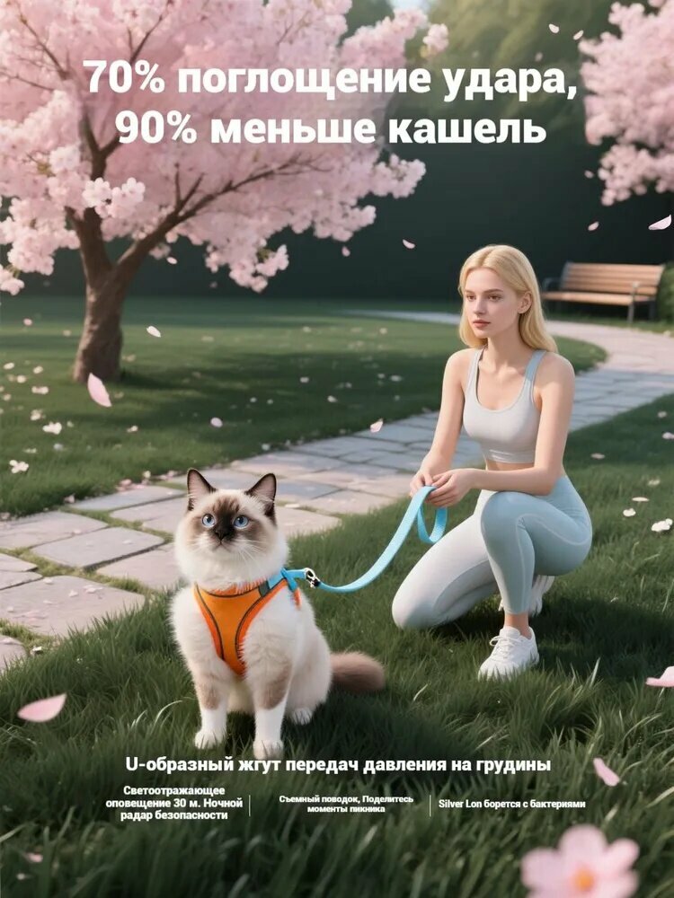 Шлейка для кошек с поводком 1.5м дышащая замшевая шлейка для кошек с отражателями, мягкая и безопасная