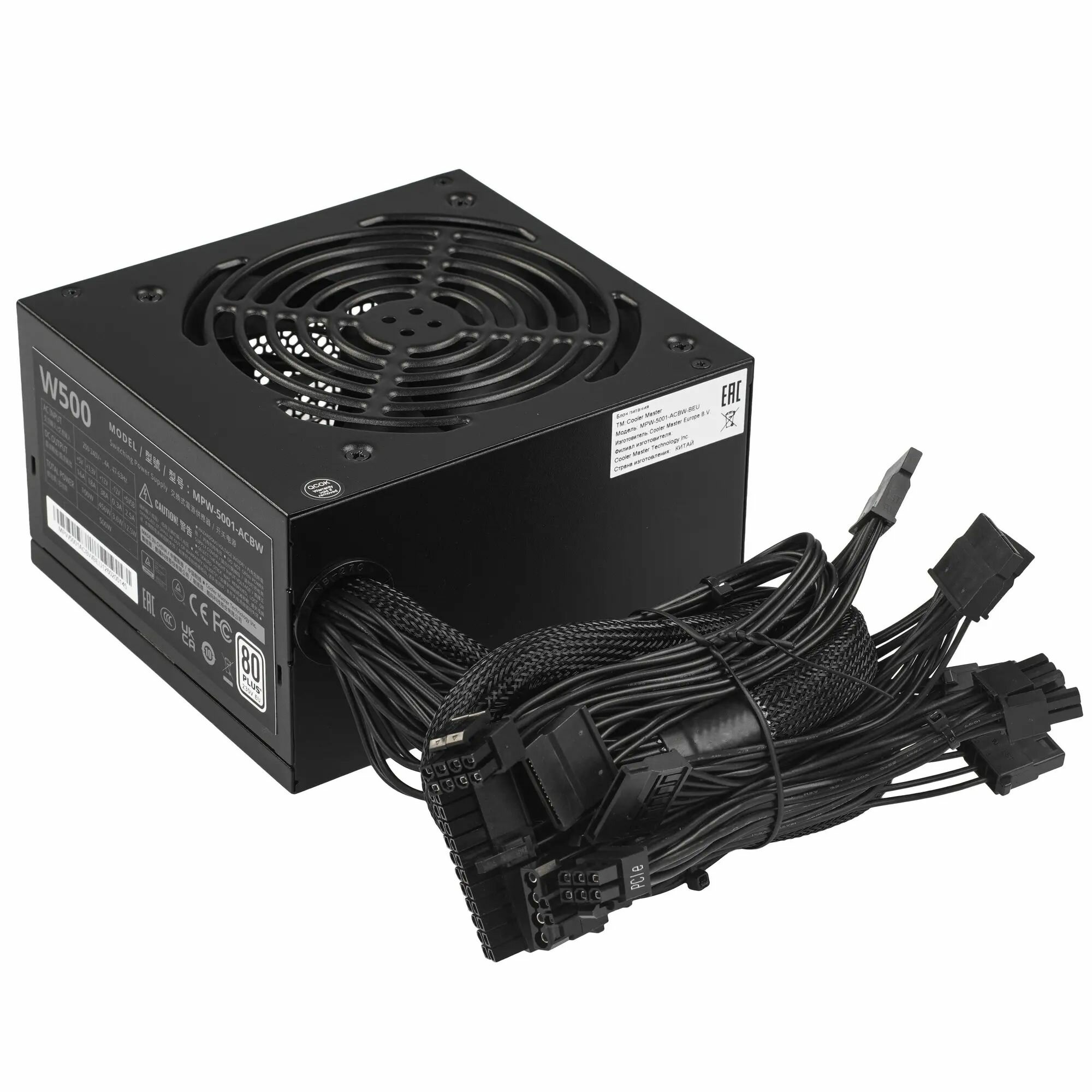 Блок питания CoolerMaster ELITE NEX White W500 230V 80 Plus Standart (MPW-5001-ACBW-BEU) черный - ATX 24-пин, 4 pin + 4 pin CPU, 5 SATA, 2 x 6+2 pin PCI-E