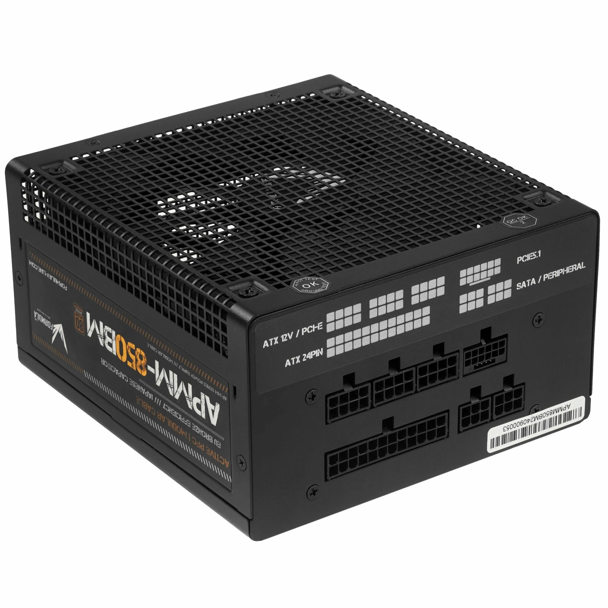 Блок питания Formula APMM-850BM 80 Plus Bronze (APMM-850BM) черный - ATX 20+4 пин, 4 pin + 4 pin CPU, 5 SATA, 2 x 6+2 pin, 12vhpwr (12+4pin) PCI-E