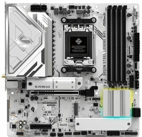 Материнская плата ASRock B850M Steel Legend WiFi - AM5, AMD B850, 4xDDR5-7200 МГц, 1xPCI-Ex16, 3xM.2, Micro-ATX
