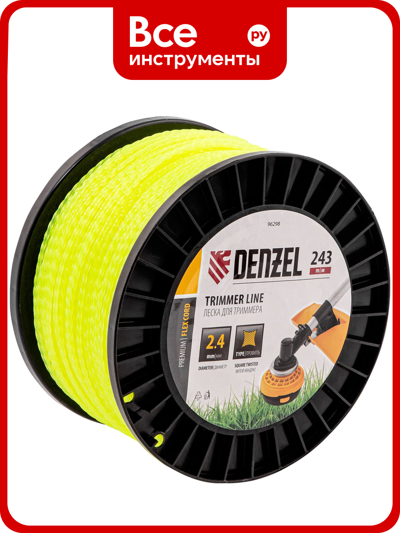 Леска FLEX CORD витой квадрат 2.4 мм, 243 м, на DIN катушке для триммера Denzel 96298