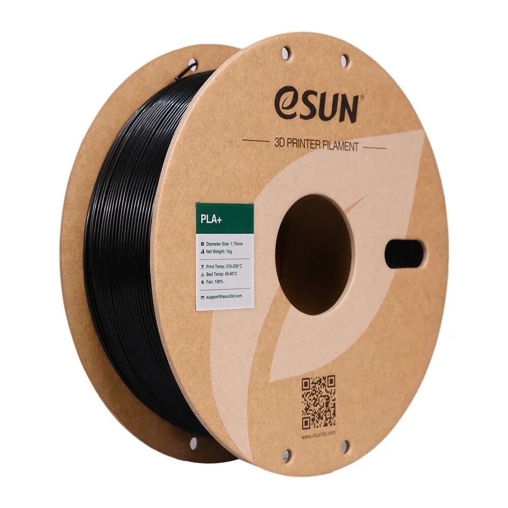 Катушка PLA+ пластика ESUN 1.75 мм 1кг, черная (Black)