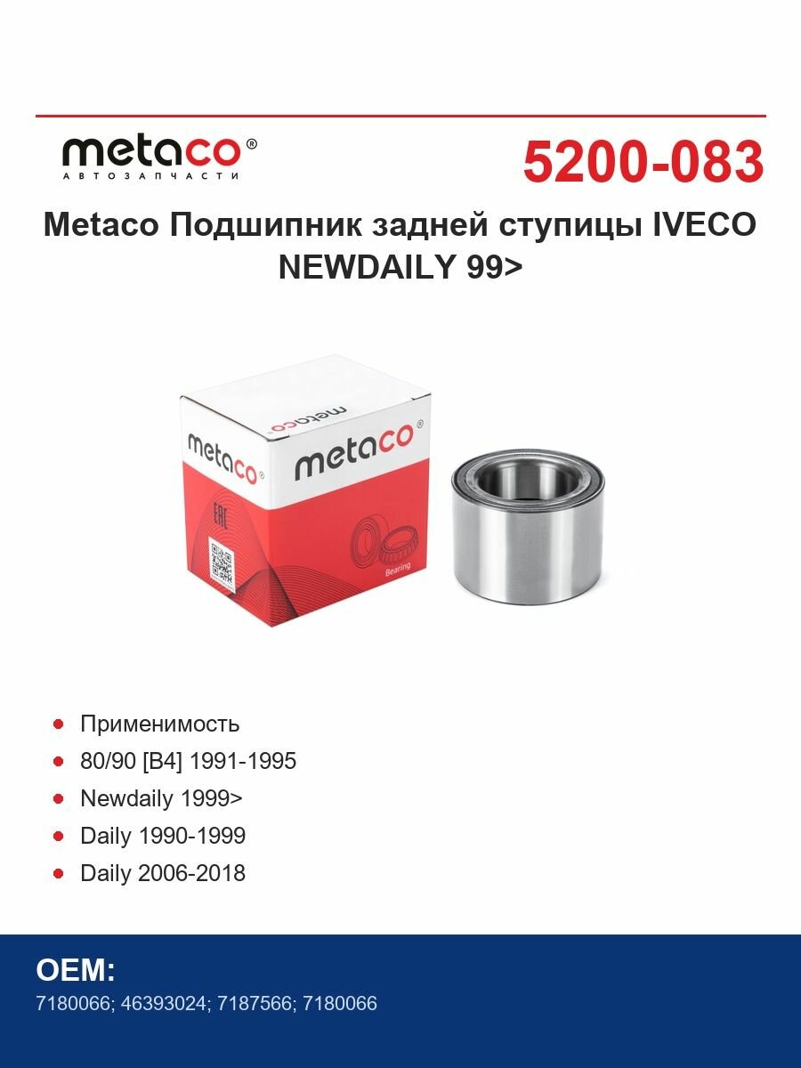 Metaco Подшипник задней ступицы IVECO NEWDAILY 99>