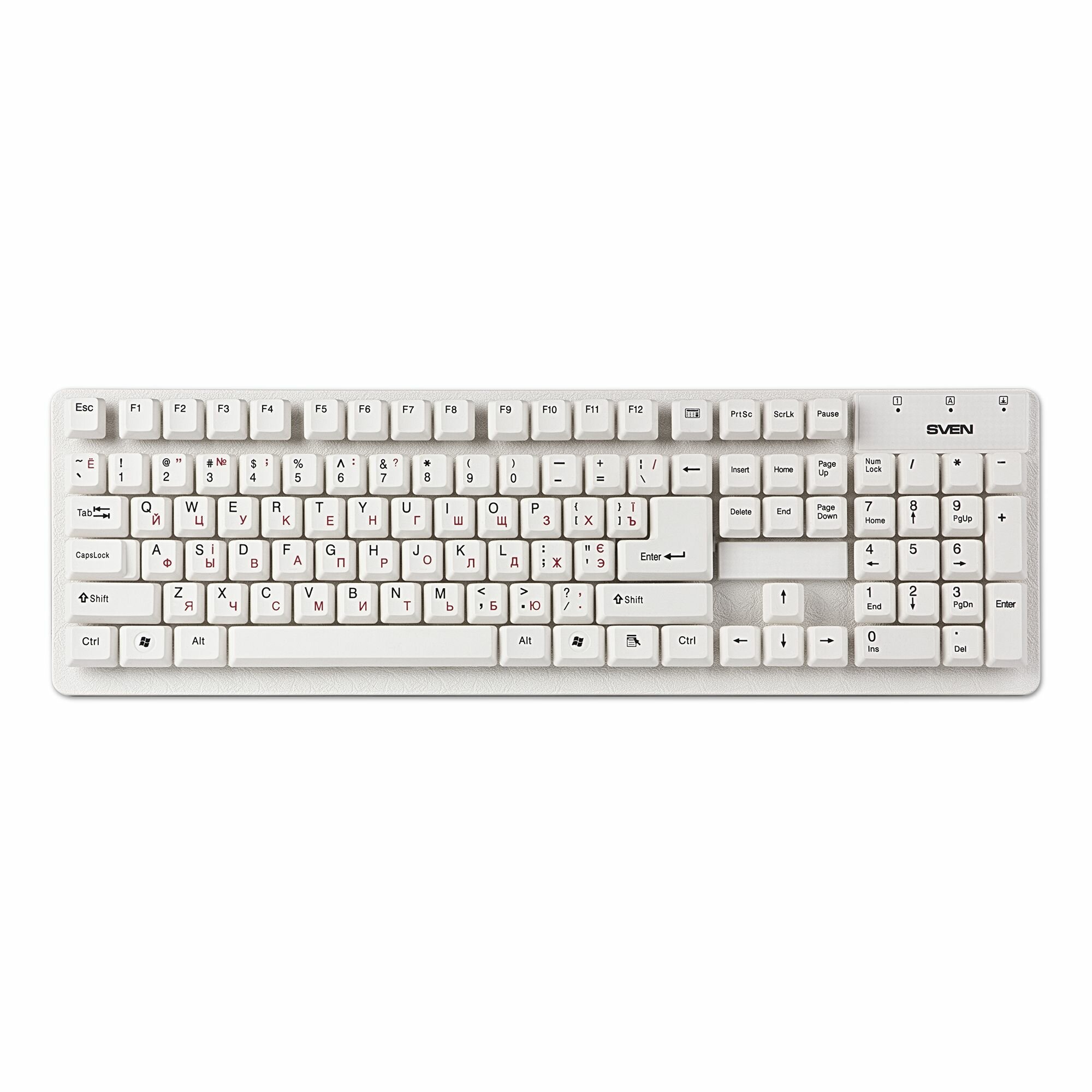 Клавиатура Sven Standard 301 (USB) проводная, с кнопкой вызова калькулятора, 105 клавиш, белая