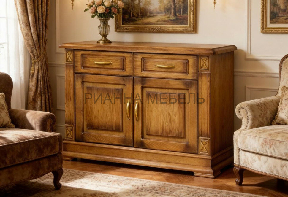 Комод Верди рианна 019 из массива сосны 120х45х100 см, классический орех 2, 2 ящика