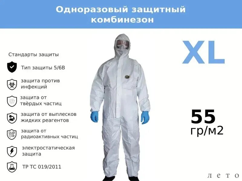 Одноразовый комбинезон защитный, костюм химзащитный для маляра, для пинбола, 55 гр, спецодежда