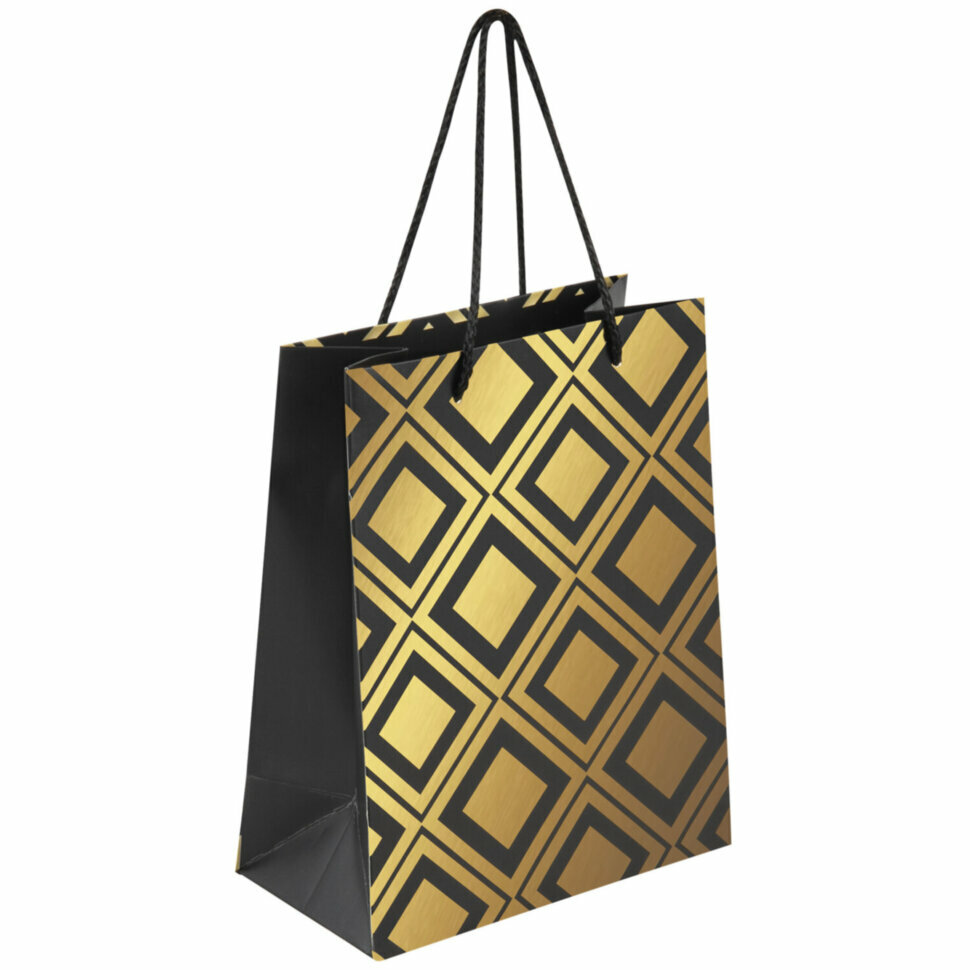 Пакет подарочный (1 штука) 18x10x23 см, золотая сказка "Gold Luxury", тиснение фольгой, чёрный, 608248, 12 штук, 608248