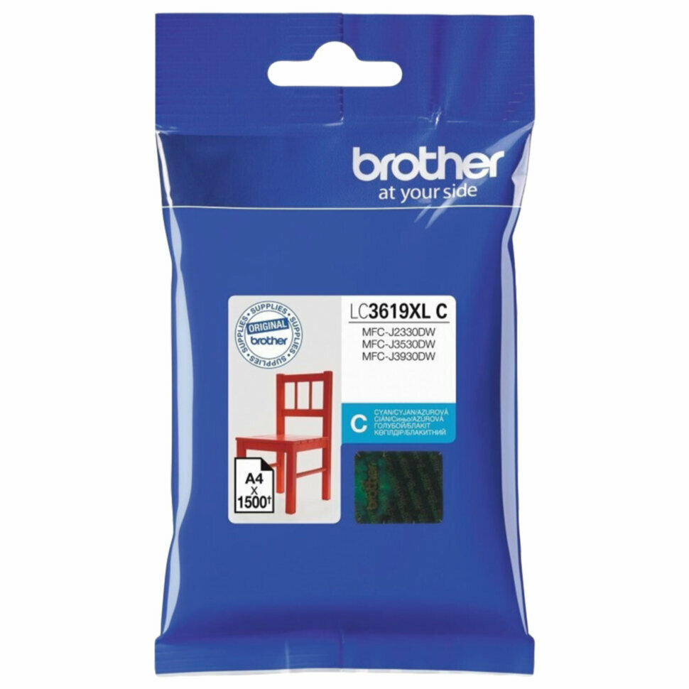 Картридж струйный BROTHER (LC3619XLC) для MFC-J3530DW/J3930DW, голубой, оригинальный, ресурс 1500 страниц, 363570