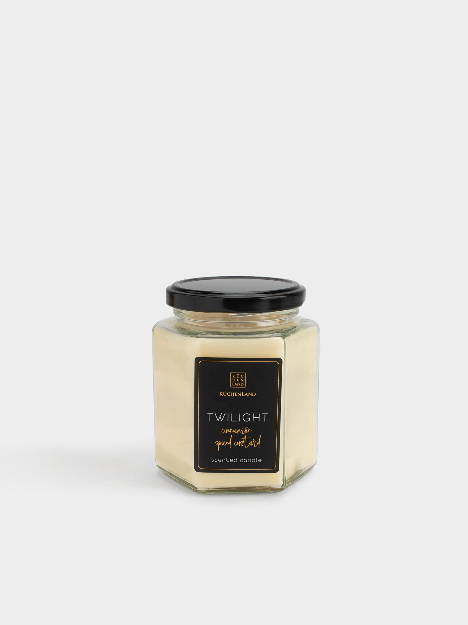 Свеча ароматическая, 10 см, в подсвечнике, с крышкой, стекло, Cinnamon Spiced Custard, Twilight, Kuchenland