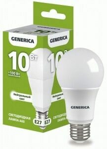 Лампа светодиодная IEK GENERICA А60 Е27 10Вт (1000люмен) 4000К 55x100 матов