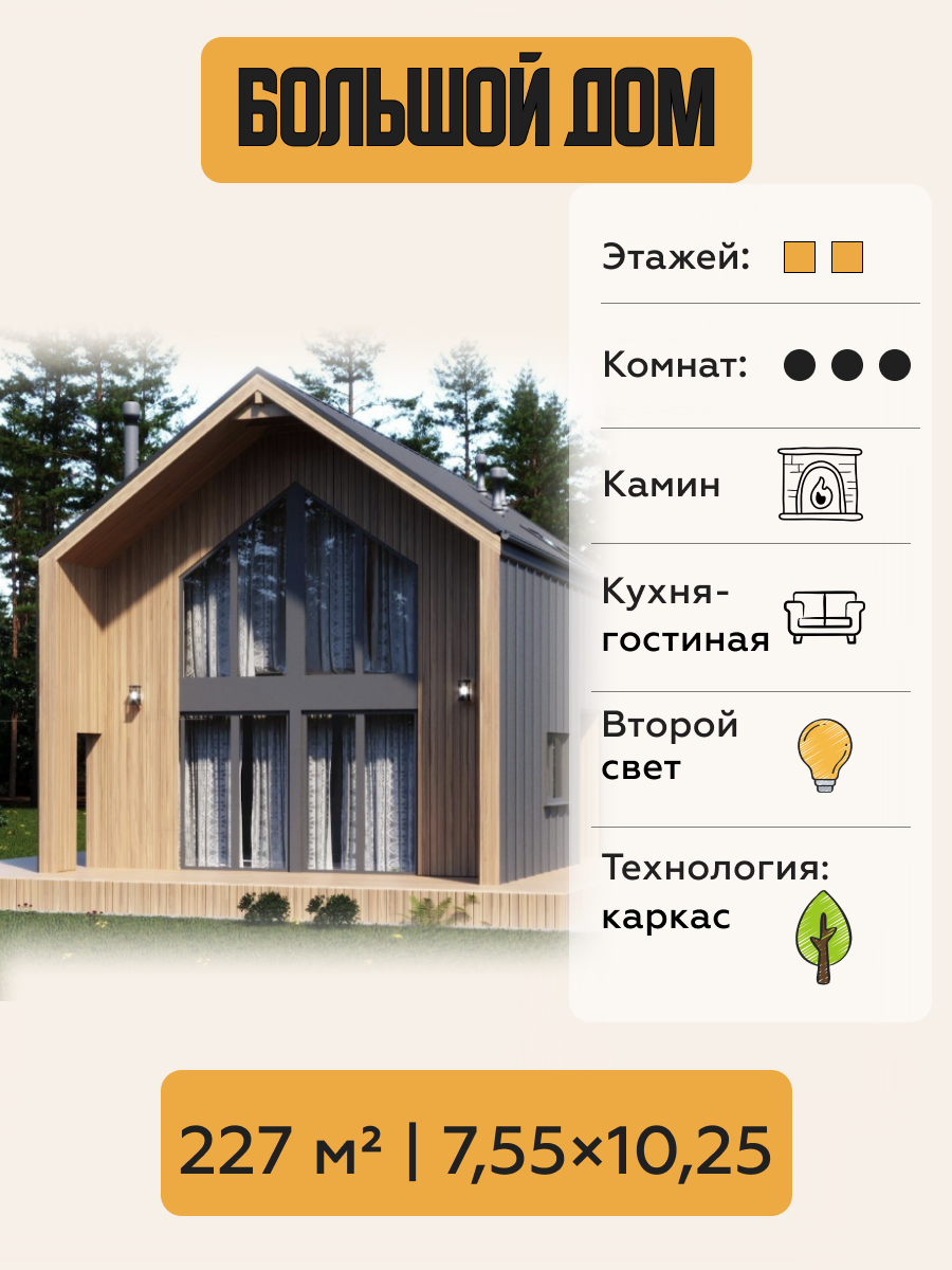 Готовый проект двухэтажного каркасного дома Барн 227 м2
