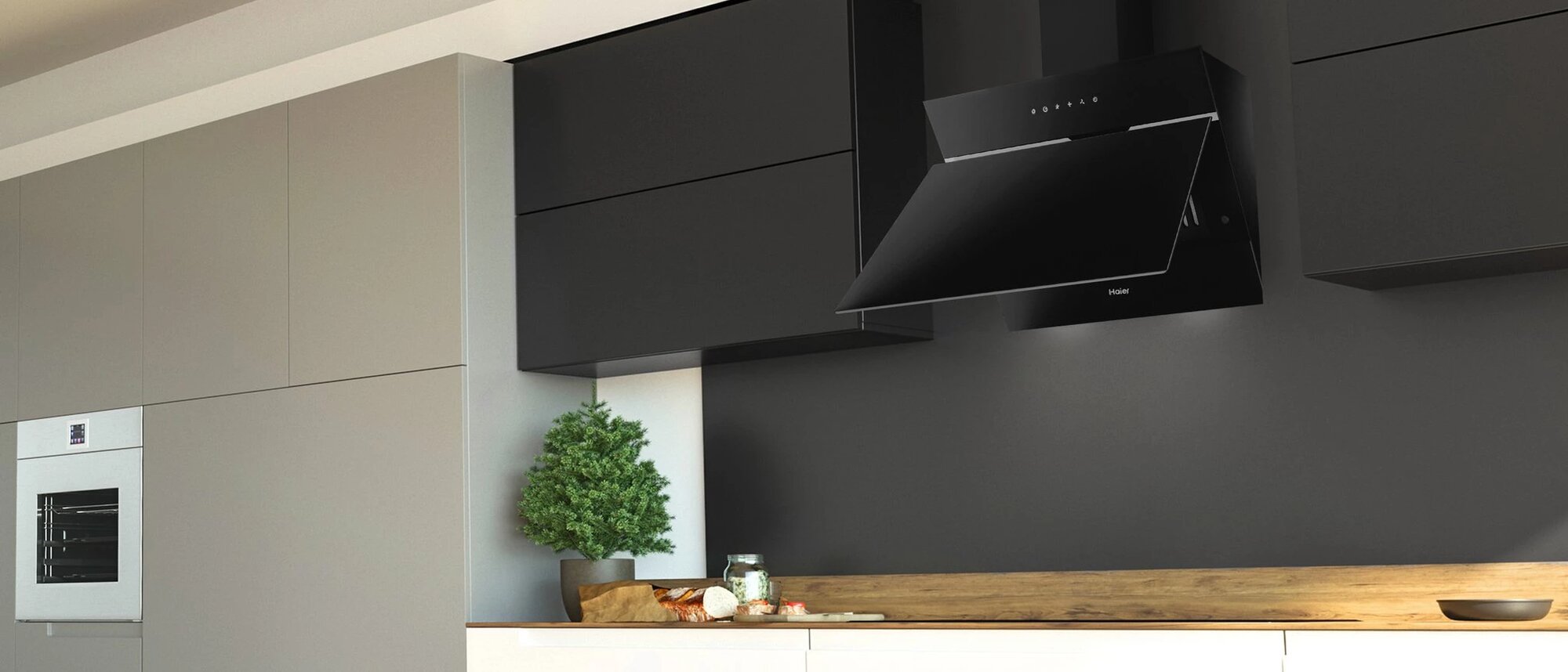 Вытяжка Haier HVX-W992GBA, наклонная, сенсорное управление, 1000м3/ч, белая — фото 1