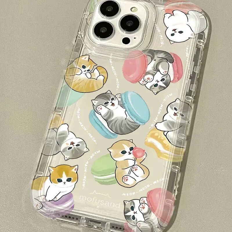 Прозрачный чехол Mofusand Shark Cat для iPhone 17, 16, 15, 14 Plus, 13, 12, 11 Pro Max 17 Air 16E, противоударная мягкая силиконовая задняя крышка