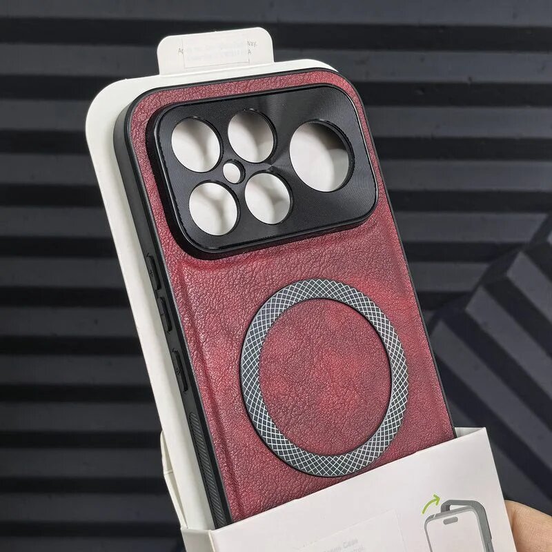 Бордовый чехол на POCO F8 Pro с магнитным кольцом