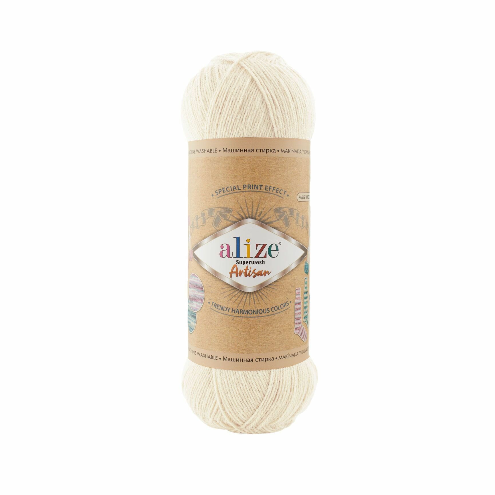 Пряжа Супервош Артисан (Superwash Artisan) упаковка 5 мотков 100 г. 420 м.75% SW шерсть 25% полиамид цвет 01 кремовый