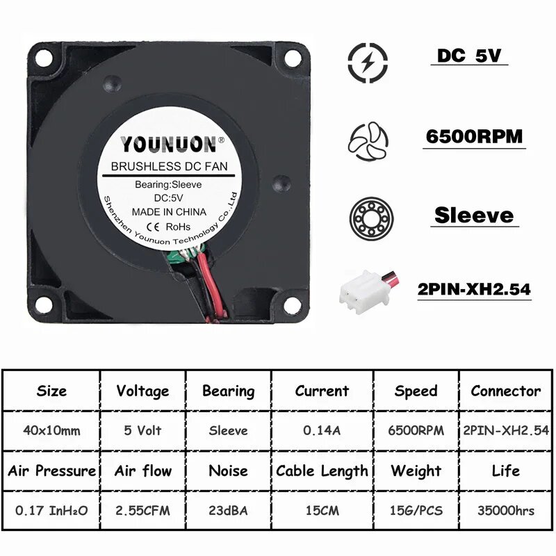 YOUNUON DC 5V 40x40x10mm Sleeve Вентилятор