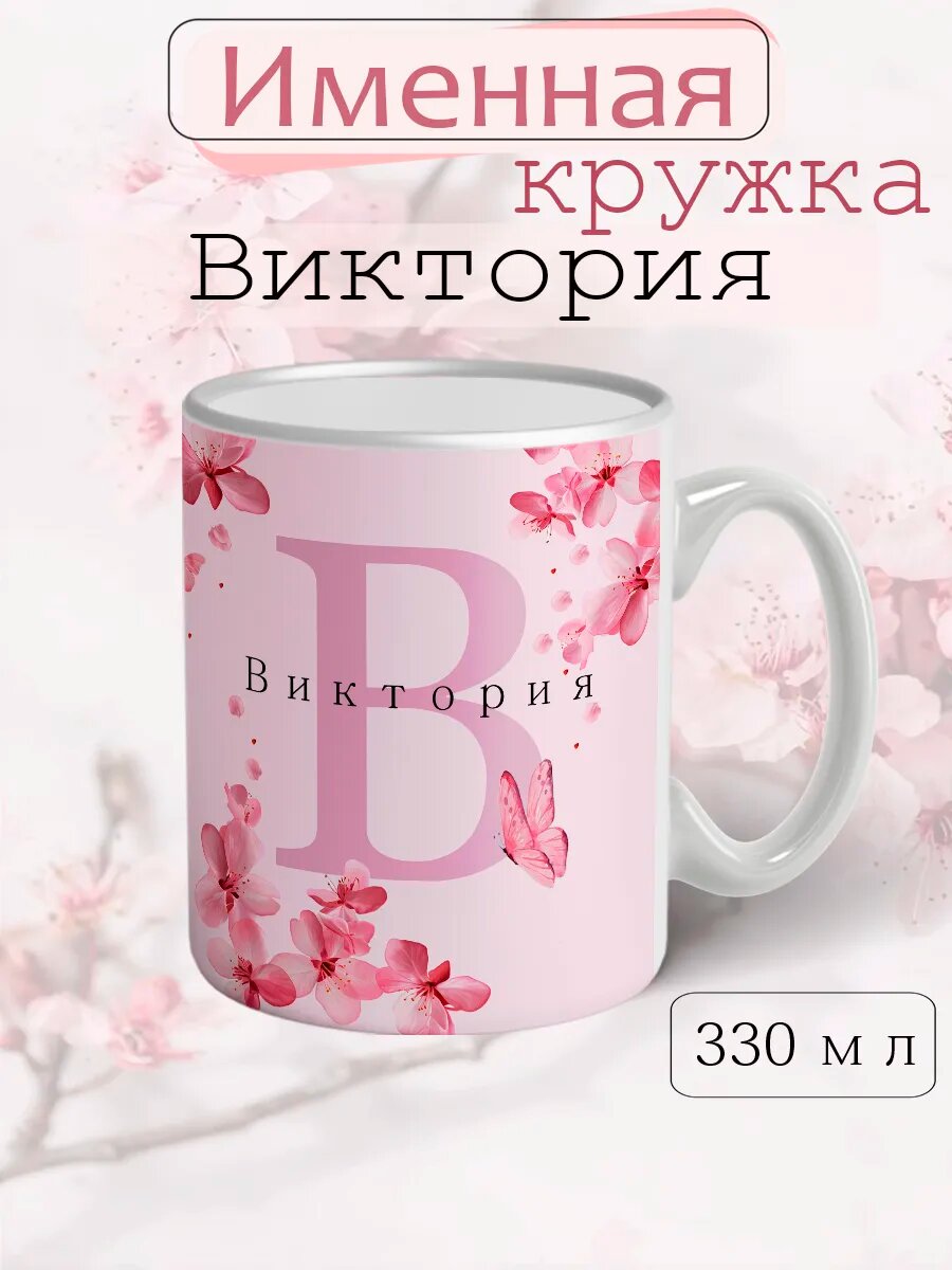 Кружка именная «Виктория» керамическая с надписью, подарок женщине на день рождения, с ярким принтом, 330 мл