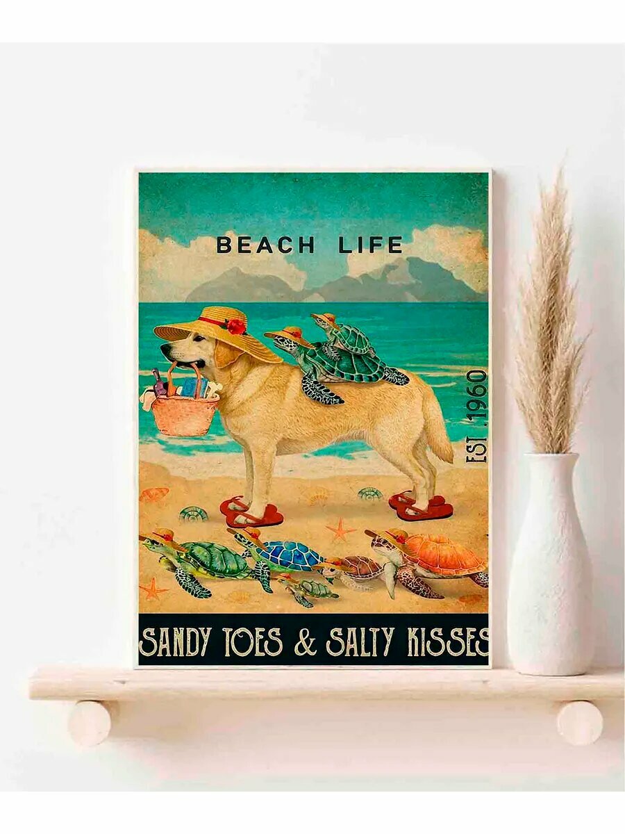 Лабрадор-ретривер, Beach Life 1960, Плакат 30x42см