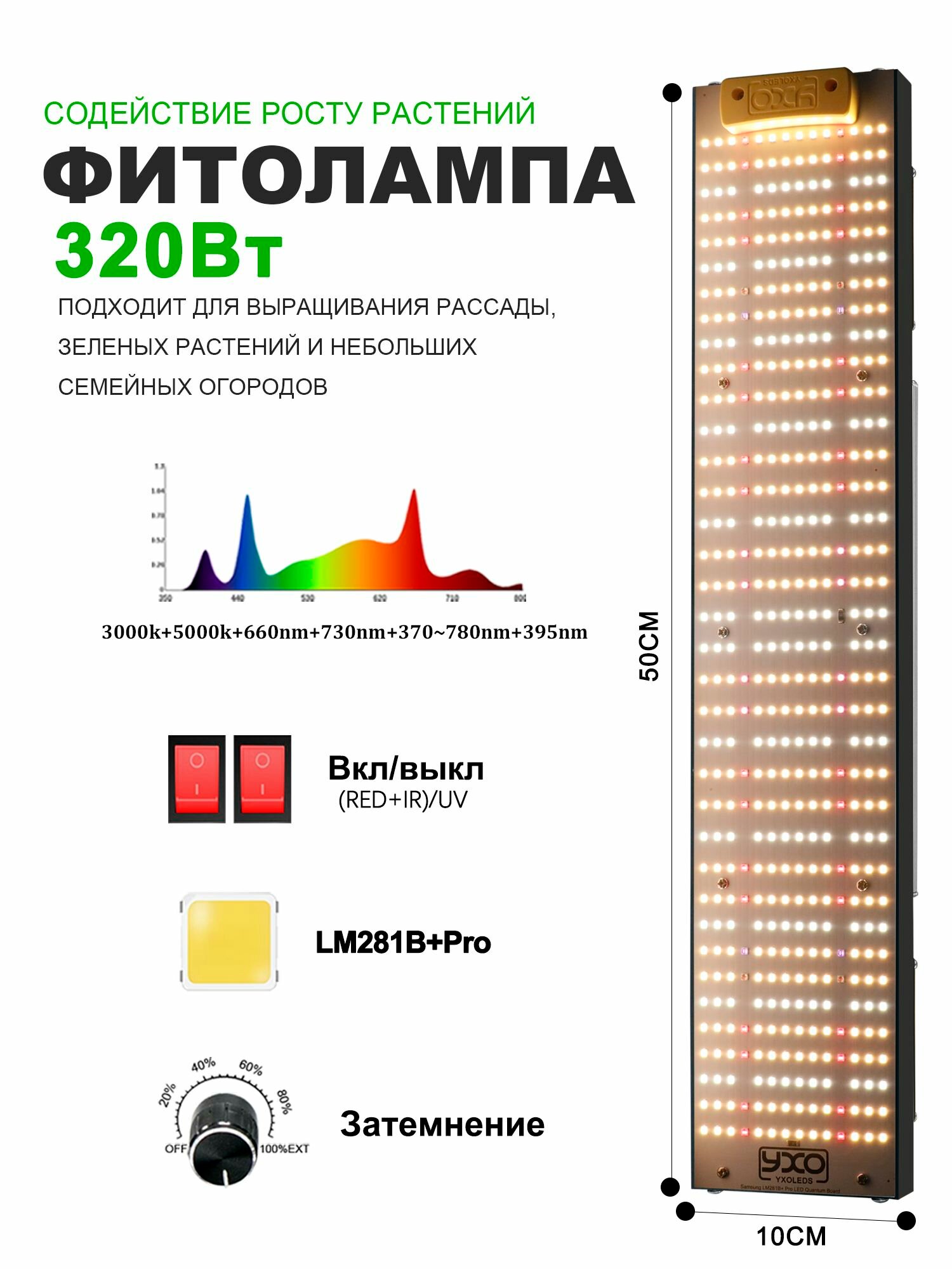 Фитолампа длЯ растений, смаркировкой 320W, полный спектр 3000K/5000K Мощная светодиодная панель Quantum Board с LM281+PRO как солнце