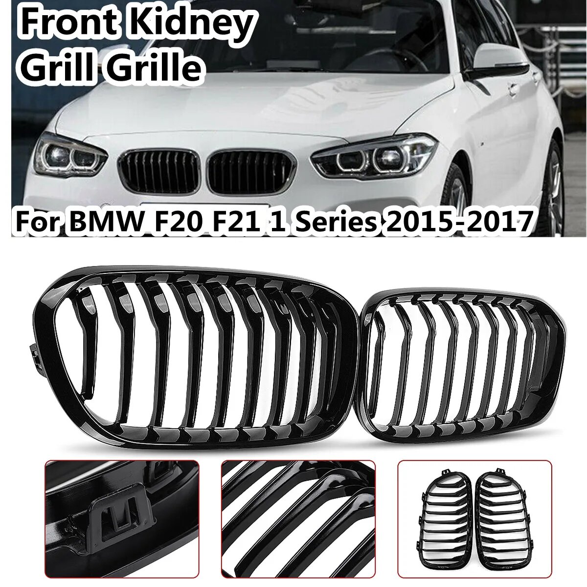 2015-2017 гоночная решетка для BMW F20 F21 120i LCI 1 серии 2015 2016 2017 глянцевая черная передняя решетка для радиатора Спортивная решетка