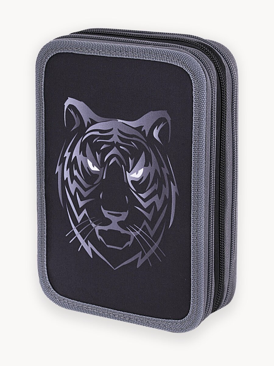 Пенал школьный для мальчика / подростка для ручек, карандашей Brauberg, 3 отделения, полиэстер, 21х14 см, Tiger, 271551