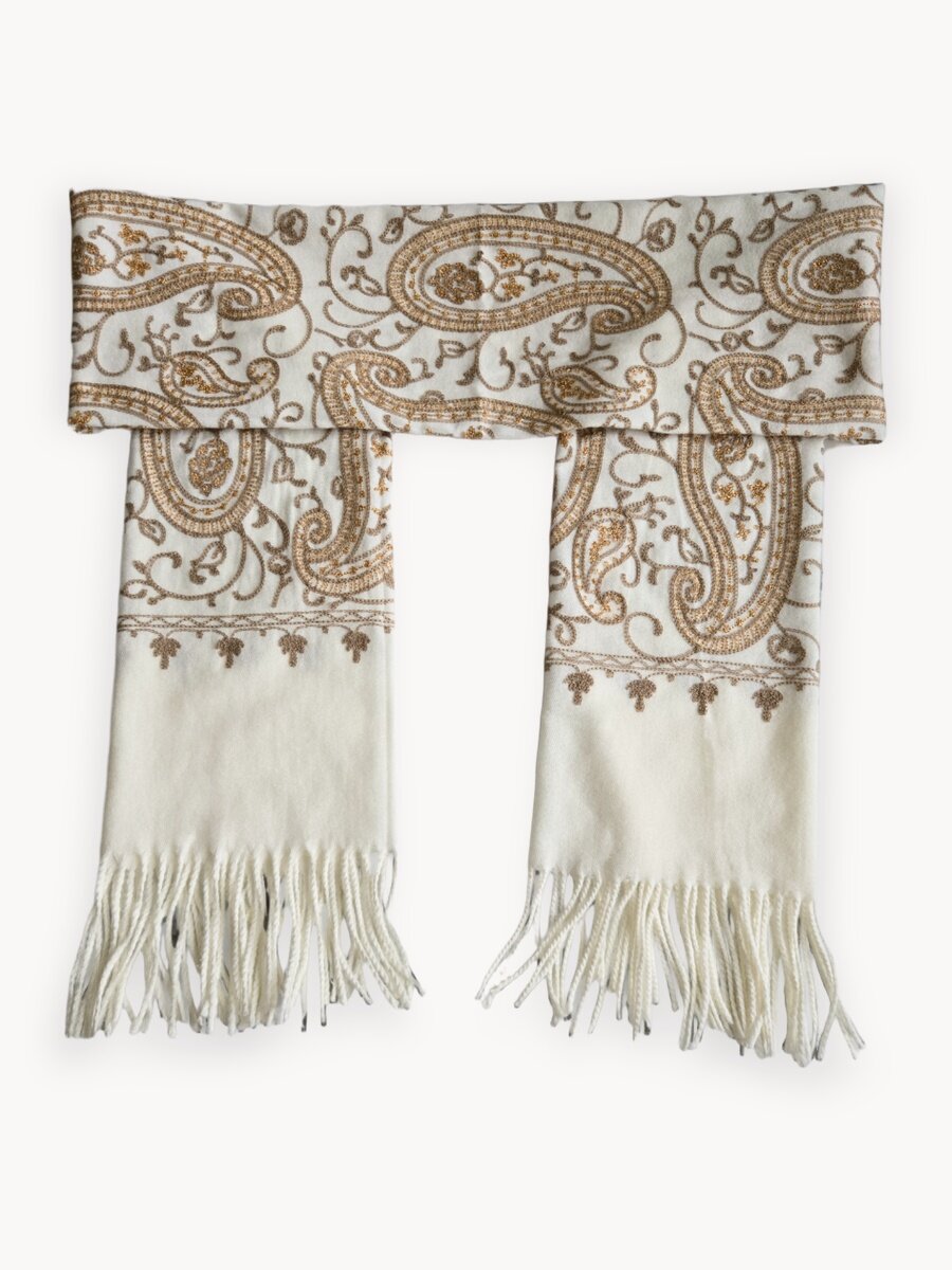 Палантин теплый с золотой вышивкой 180х75 для женщин