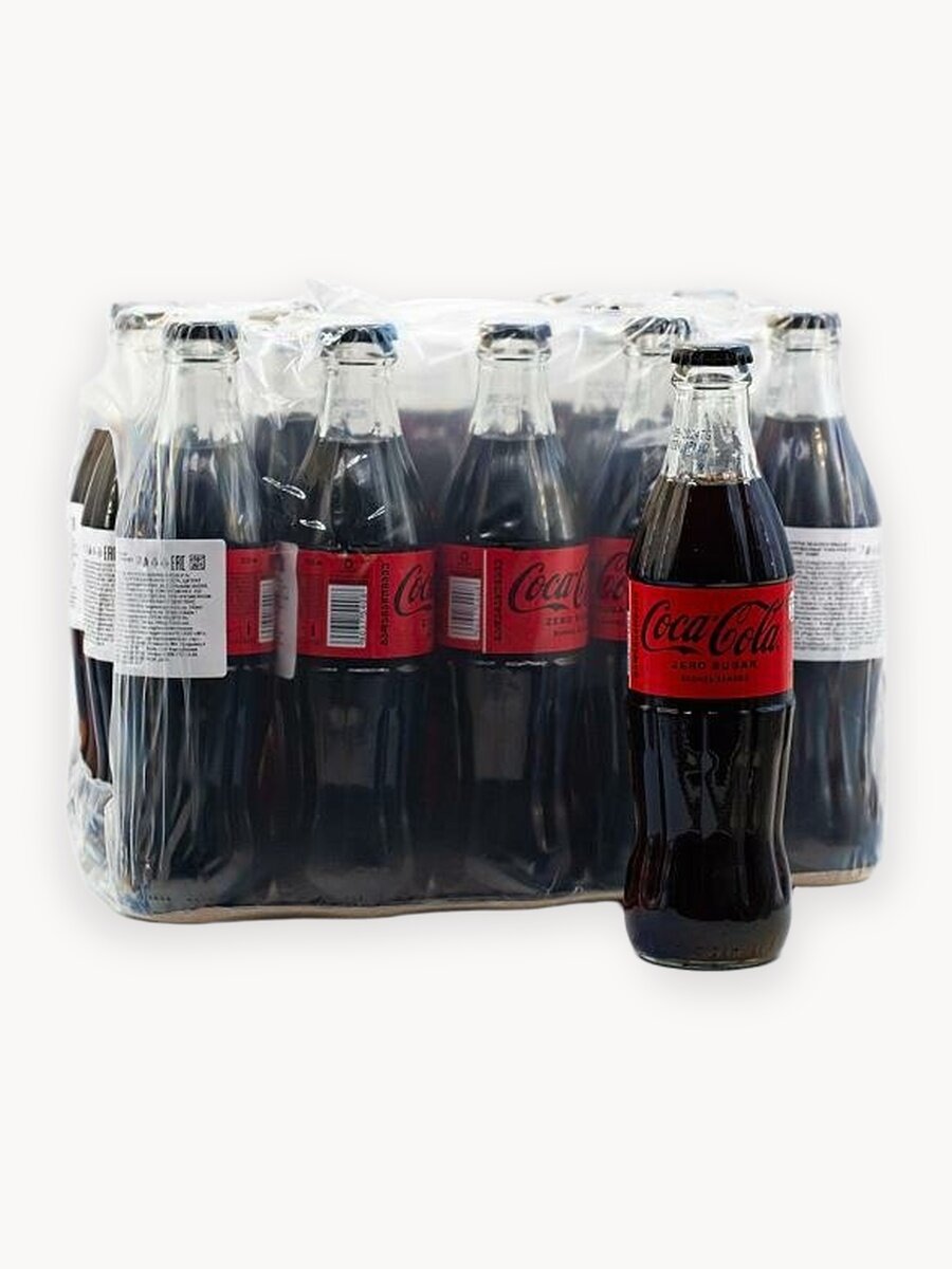 Coca-Cola Zero, 15 шт 0.33 л, стекло (напиток газированный Кока-Кола Зеро, без сахара, диетическая, стеклянная бутылка)