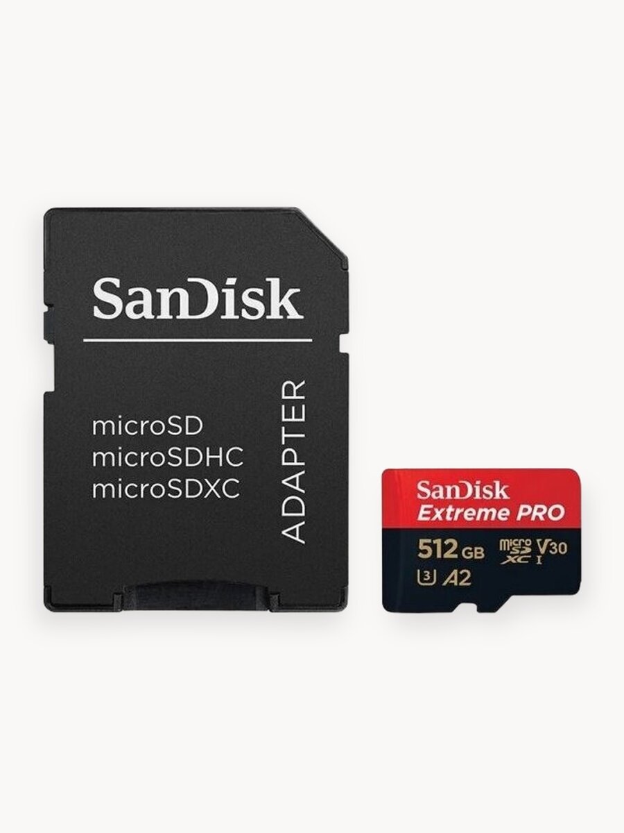 Карта памяти Sandisk micro SDXC 512Gb Extreme Pro UHS-I U3 V30 A2 + ADP (200/140 MB/s)