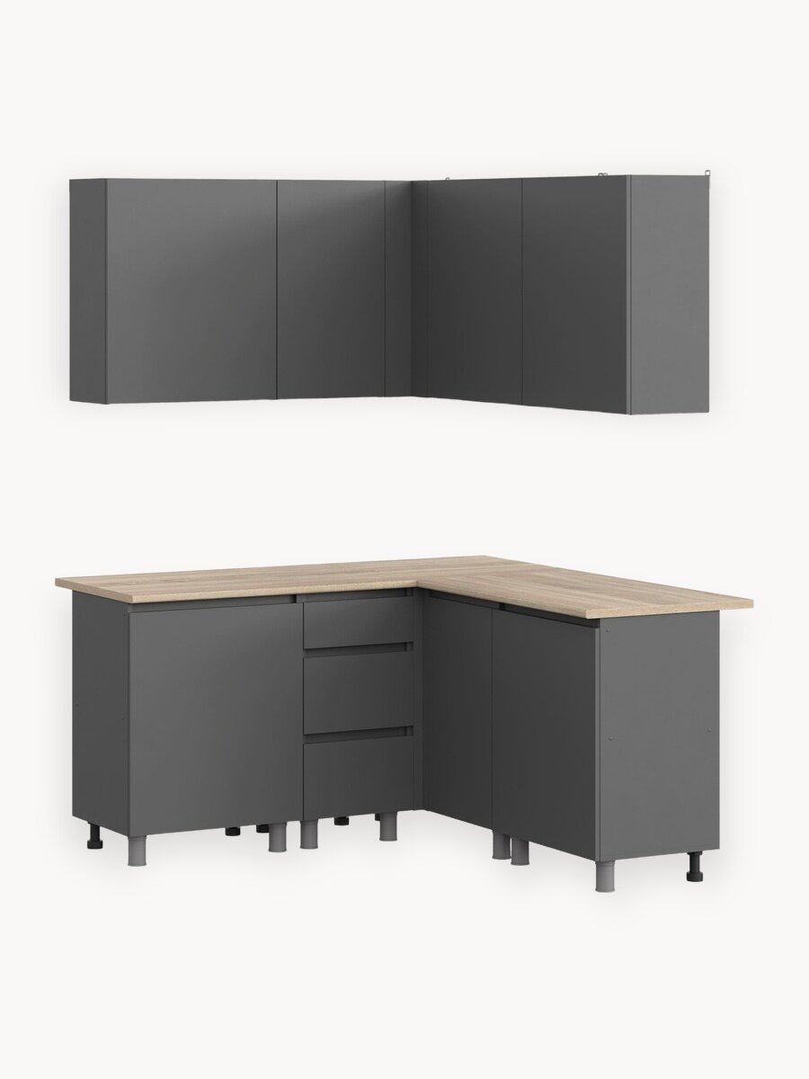 Кухонный гарнитур угловой Денвер 160х160 см, модульная кухня без столешницы, цвет графит серый