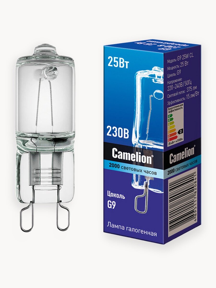 Галогенная лампа Camelion, 25Вт, G9, прозрачная, для декоративного освещения