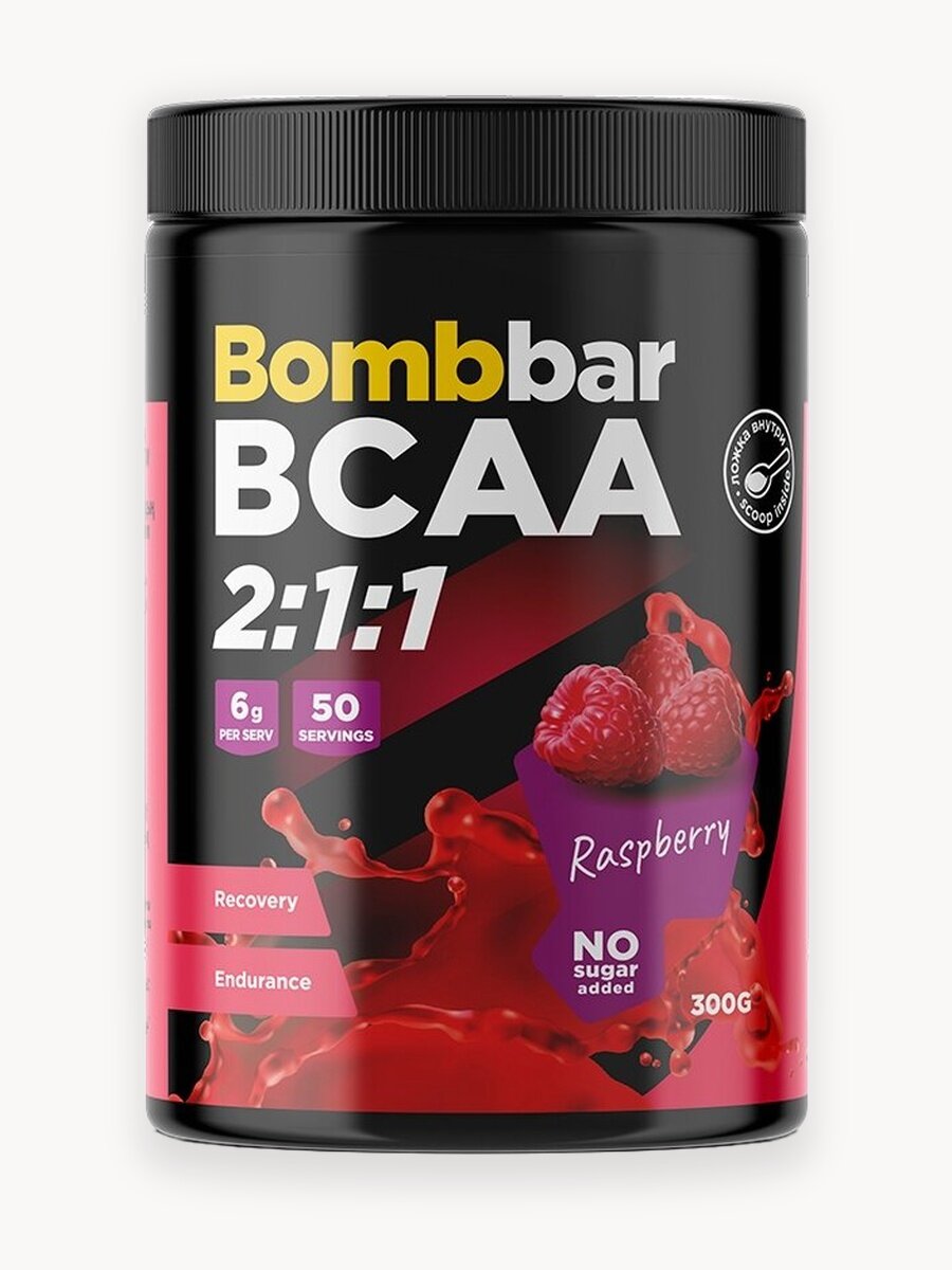 Bombbar Pro Коктейль BCAA 2:1:1 без сахара "Малина", 300 г (порошок)