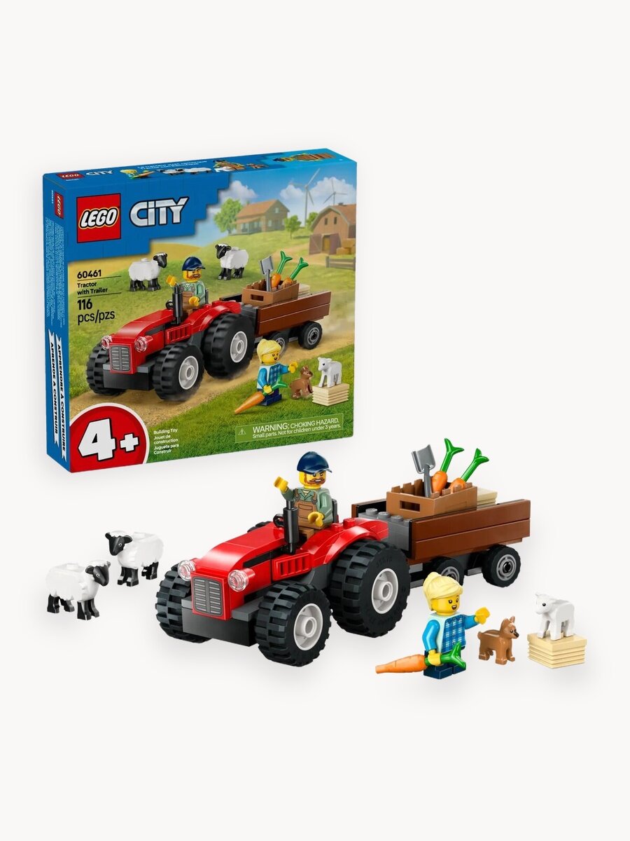Конструктор LEGO Сity 60461 Красный фермерский трактор с прицепом и овцами, 116 дет.