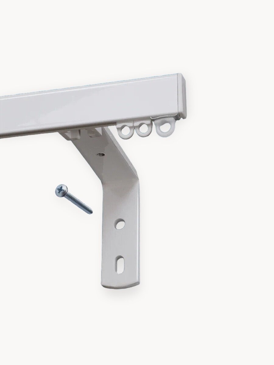 Карниз для штор на окно профильный однорядный на кронштейне 10 см, белый, 200 см.