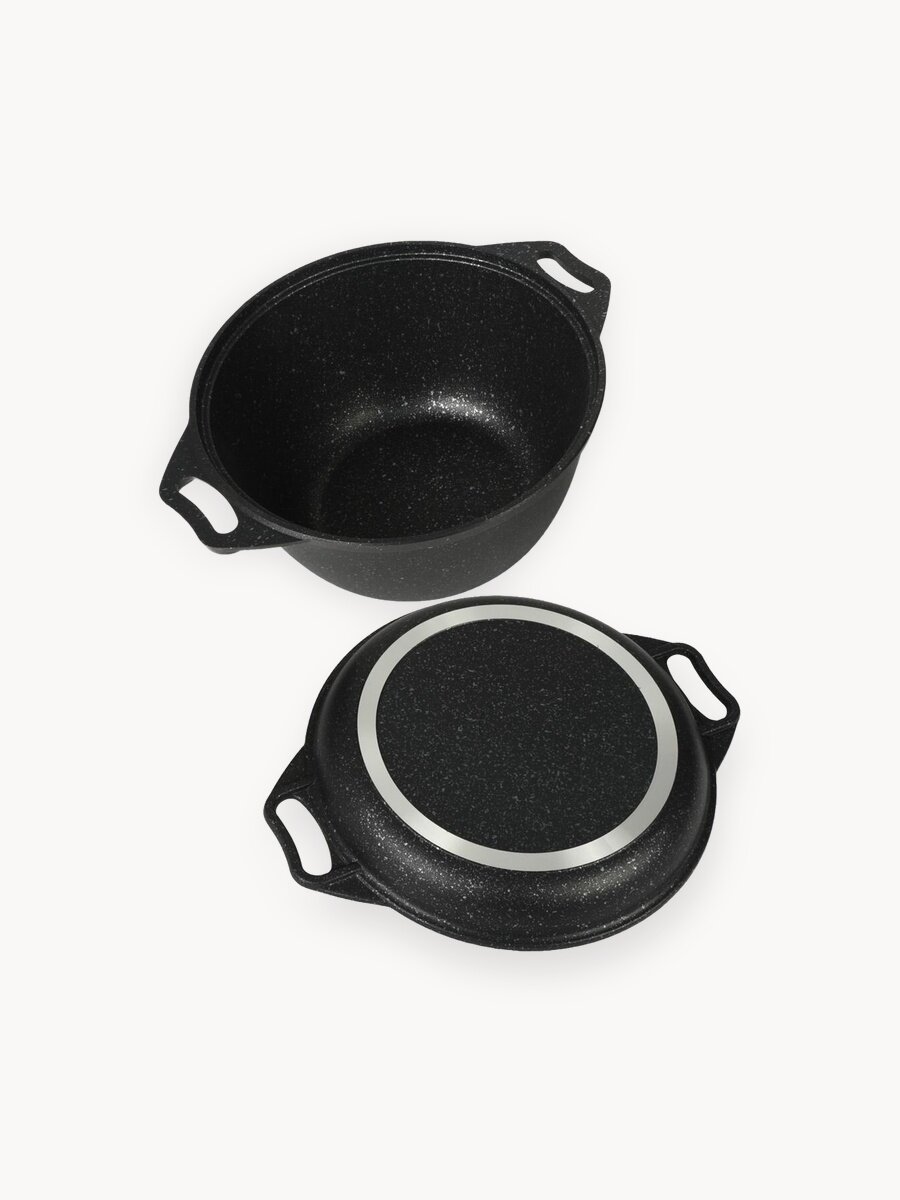 Казан антипригарный литой 3.0л крышка-сковорода Темный мрамор ТМ KUKMARA