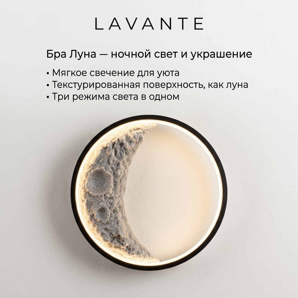 Бра Луна W101 300мм 3В1 BK