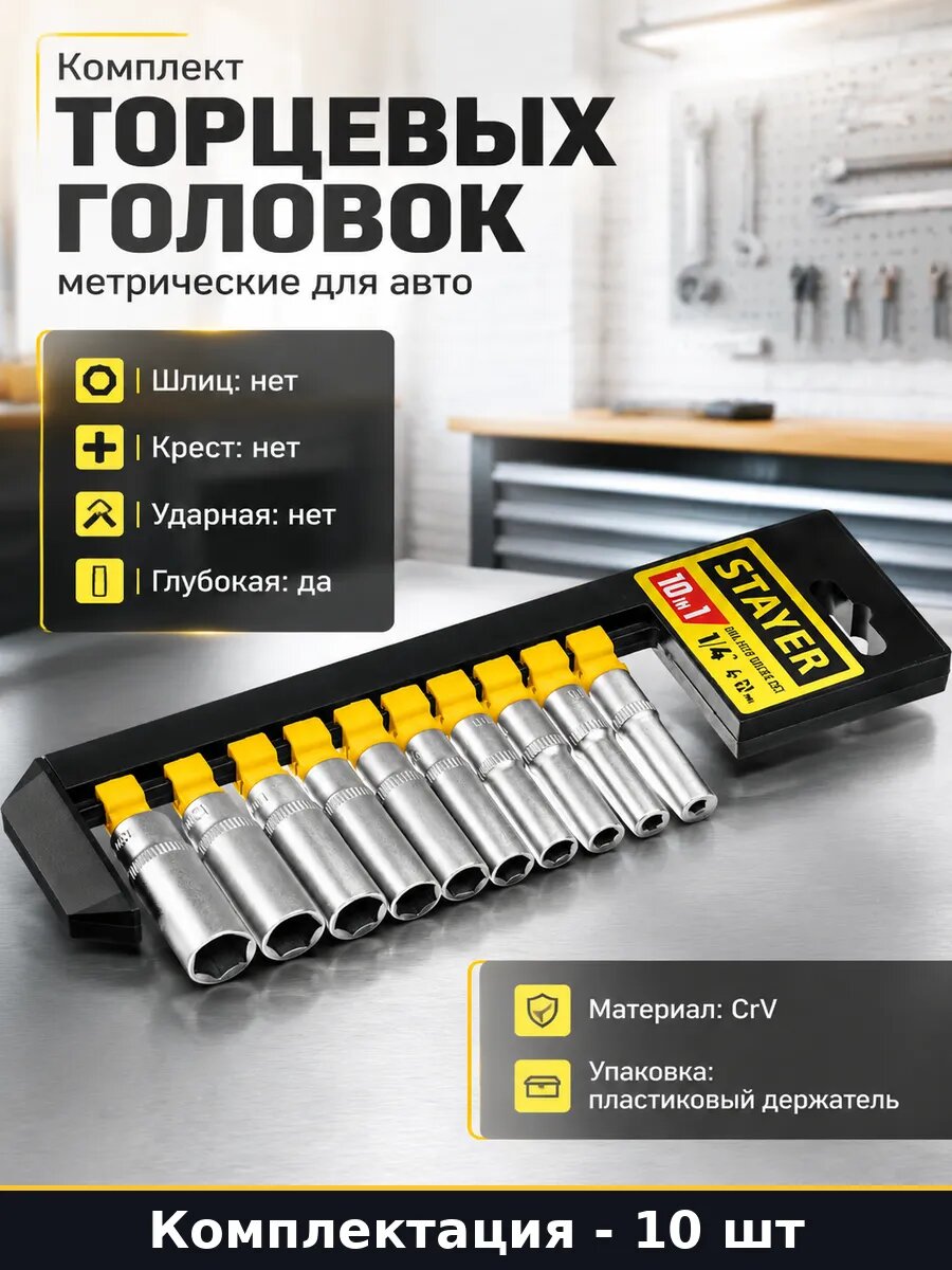Комплект торцевых головок 10 шт метрические для авто