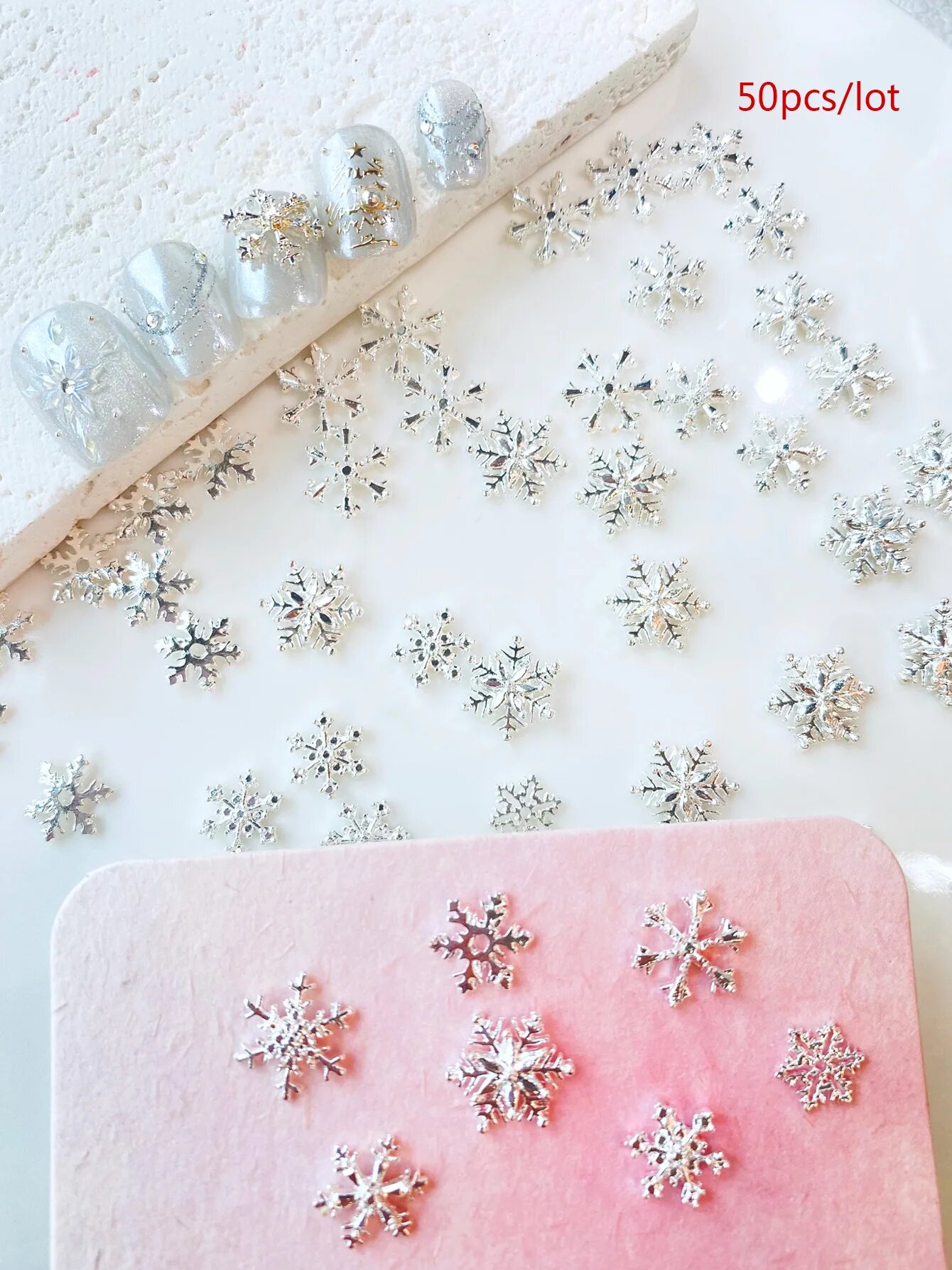 TSZS 50 шт./лот золото/серебро 3D зимняя снежинка дизайн ногтей Шарм сплав металла рождественские украшения для ногтей DIY аксессуары для ногтей