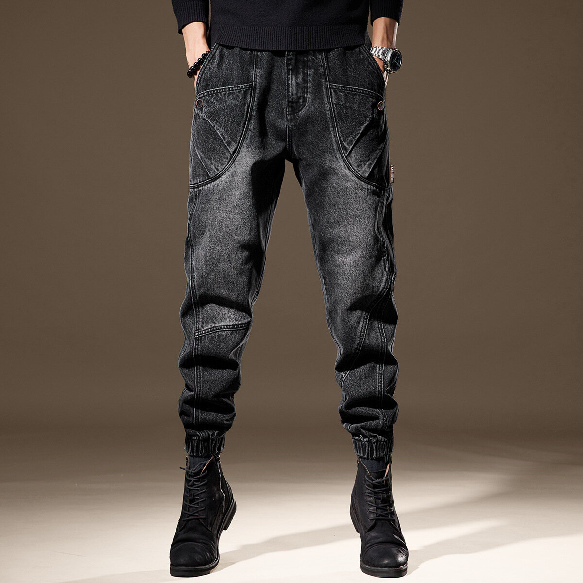 Тренд RONG CH Мужские Джинсы Цветной Пэч Потертые Слим Весна Деним, Размер_2XL