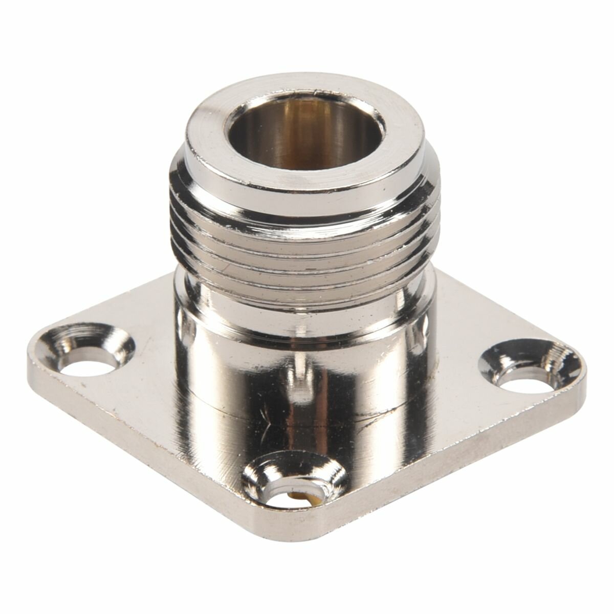 Гнездо типа N Коаксиальный РЧ-разъем 4 отверстия для монтажа на панель с чашкой под пайку, серебристый